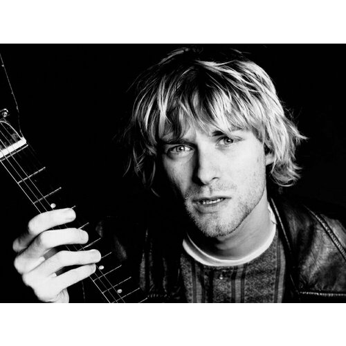 Плакат, постер на холсте Kurt Cobain/Курт Кобейн/черно-белый. Размер 42 х 60 см