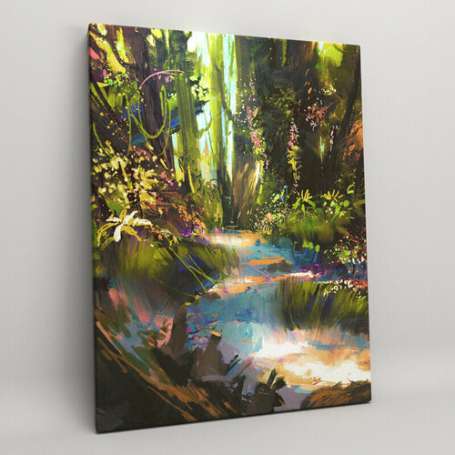 Картина на холсте (интерьерный постер) "Тропинка сказочном лесу", с деревянным подрамником, размер 30x40 см