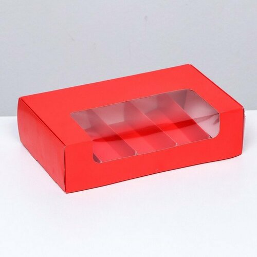 Коробка складная с окном под 5 эклеров красная, 25 х 15 х 6,6 см (комплект из 19 шт)