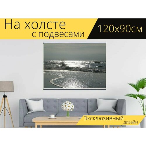 Картина на холсте "Море, подсветка, волны" с подвесами 120х90 см. для интерьера