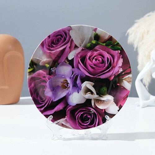 Тарелка декоративная «Нежные розы», настенная, D = 17,5 см