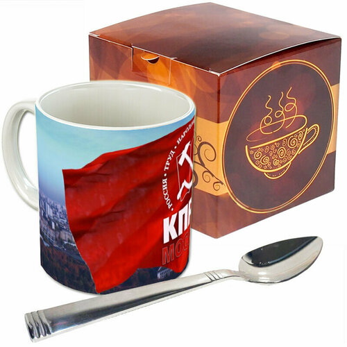 Кружка с ложкой в подарочной коробке "КПРФ Москва"/ с принтом, рисунком, для чая и кофе, керамика, 330 мл