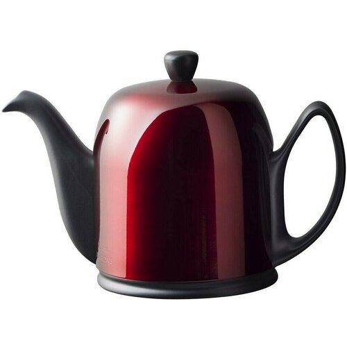 Фарфоровый черный заварочный чайник на 6 чашки с красной крышкой + ситечко Degrenne Salam Mat Black, 900 мл,