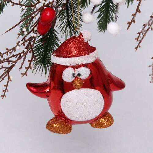 Ёлочная игрушка «Весёлый пингвинёнок» 11*6*11 см, красный
