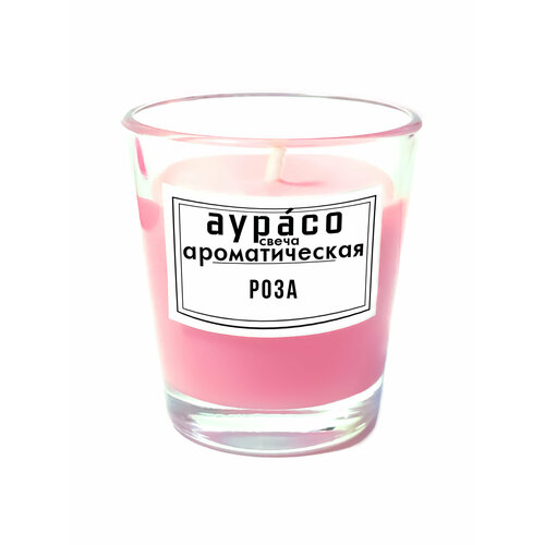 Роза - ароматическая свеча Аурасо из 100 % соевого воска, 5x4 см, 100 гр, розовая, 1 шт.