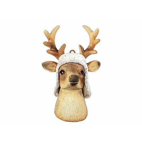 Елочная игрушка олень - БЕЛАЯ шапочка, полистоун, 6 см, подвеска, Goodwill