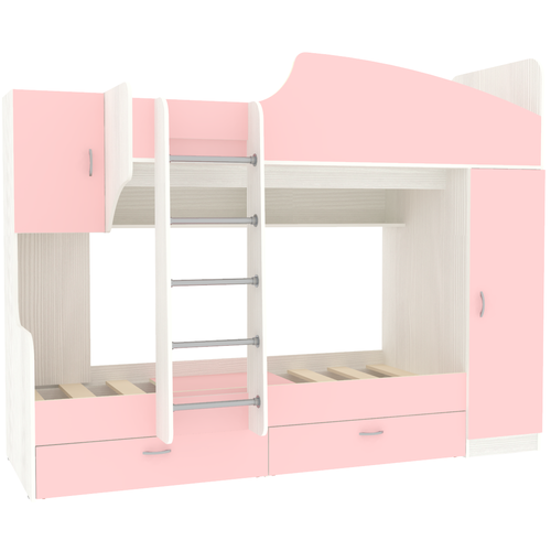 Двухъярусная кровать Юниор 2 Белое Дерево - Розовый
