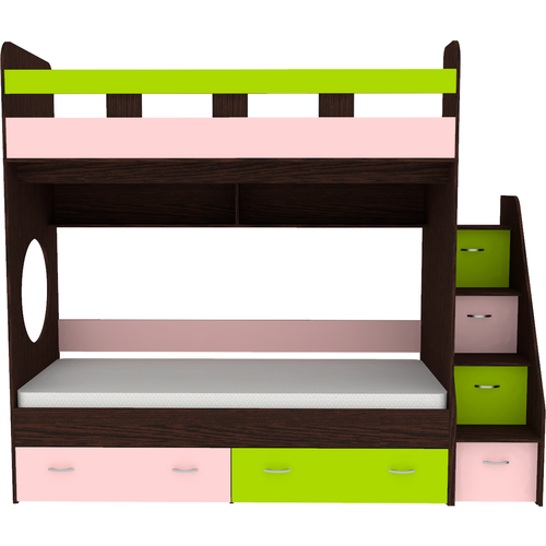 Двухъярусная кровать Юниор 1 80x160 Венге Розовый/Лайм