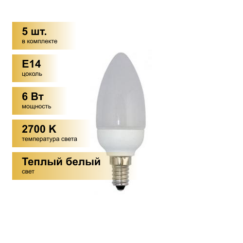 (5 шт.) Светодиодная лампочка Ecola свеча E14 6W 2700K 2K 100x37 Light C4TW60ELC