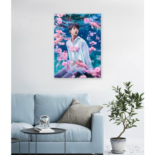 Картина/Картина на холсте/Картина на холсте для интерьера/Картина на стену/Картина в подарок для дома/- Ким Сокджин розовые рыбки BTS 30х40