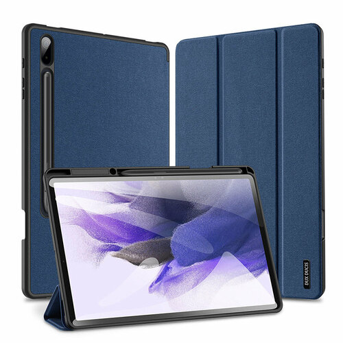 Защитный чехол-книжка MyPads из пластика с функцией засыпания для Samsung Galaxy Tab S7 FE 12.4 SM-T735N (2021) синего цвета