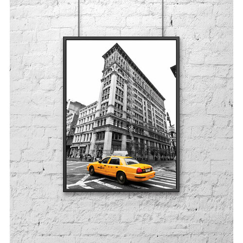 Постер для интерьера на стену (30х40 см). Города - Нью-Йорк с желтым такси / постеры картины для интерьера, постеры для интерьера, постер на стену, картина на стену, картина на кухню, плакат, декор и интерьер