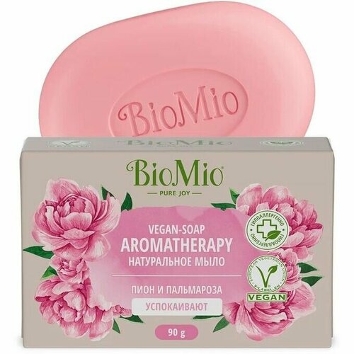 BioMio Мыло кусковое натуральное Aromatherapy Пион и пальмароза, 90 г 4шт.