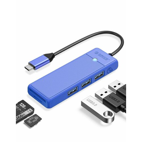 Концентратор ORICO USB-C с 3x USB-A, слотом для SD и Micro SD синий (ORICO-PAPW3AT-C3-015-BL-EP)