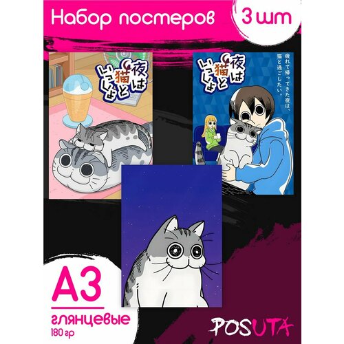 Постеры Вечера с котом Постеры Аниме Постеры интерьерные