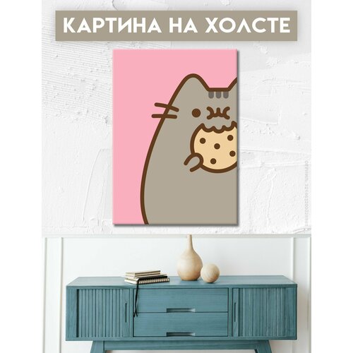 Картина на холсте для интерьера - Пушин кот с печеньем 30х40 см