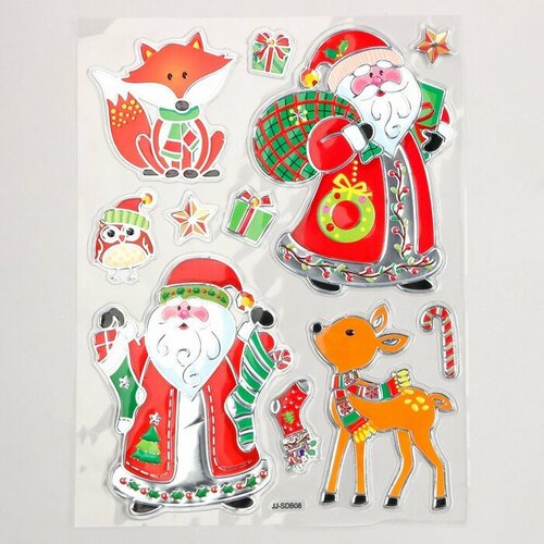 Наклейка интерьерная КНР пластик "Дед Мороз и лесные животные" 24х33 см