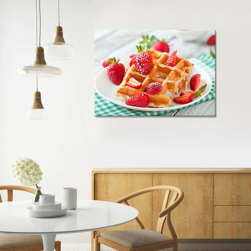 Картина/Картина на холсте для интерьера/Картина на стену/Картина для кухни/ - Вафли с клубникой(2) 40х60