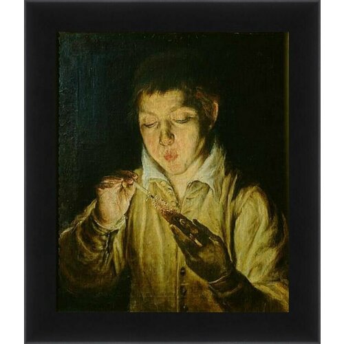 Плакат, постер на холсте A Boy Blowing on an Ember to Light a Candle. Эль Греко. Размер 30 на 42 см