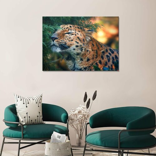 Интерьерная картина на холсте - тигр у ёлки 60х80