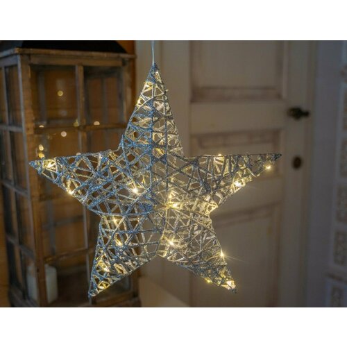 Светящаяся звезда - плетение, 30 тёплых белых микро LED-огней, 40 см, таймер, батарейки, Kaemingk (Lumineo)