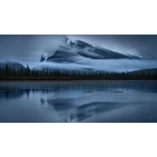 Картина на холсте 60x110 Альянс Лес "Гора озеро туман лес река" на подрамнике / интерьер/ декор