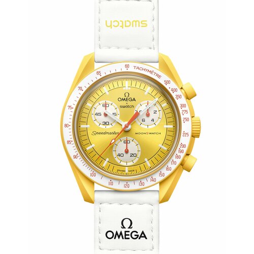Наручные часы swatch Omega Mission to Sun (SO33J100), оригинал, жёлтый, белый, желтый, белый