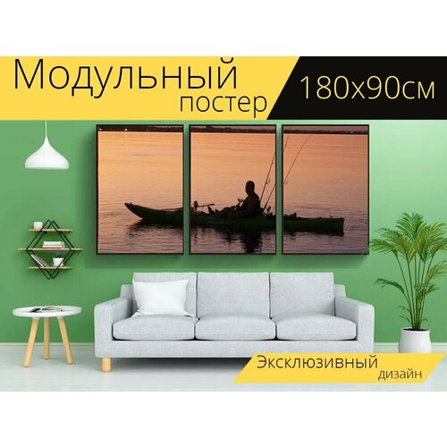 Модульный постер "Каяк рыбалка, рыбалка, каяк" 180 x 90 см. для интерьера