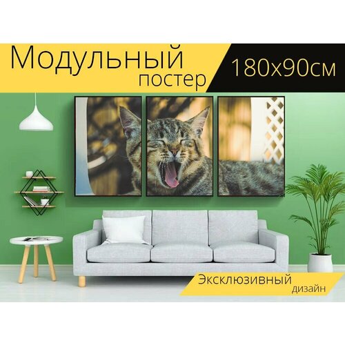 Модульный постер "Кошка, тигр, хищник" 180 x 90 см. для интерьера
