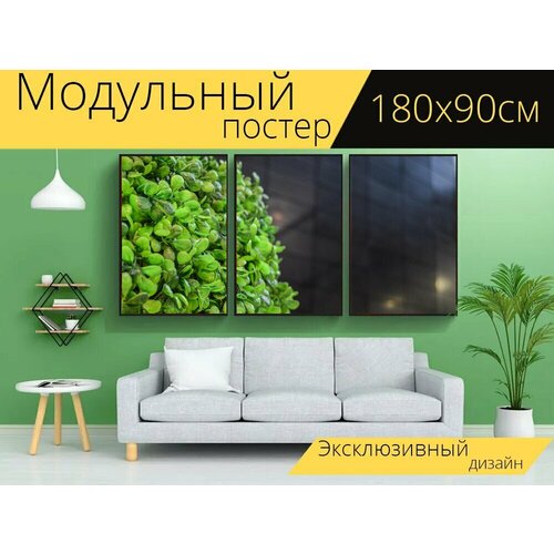 Модульный постер "Куст, зеленый, искусственный" 180 x 90 см. для интерьера