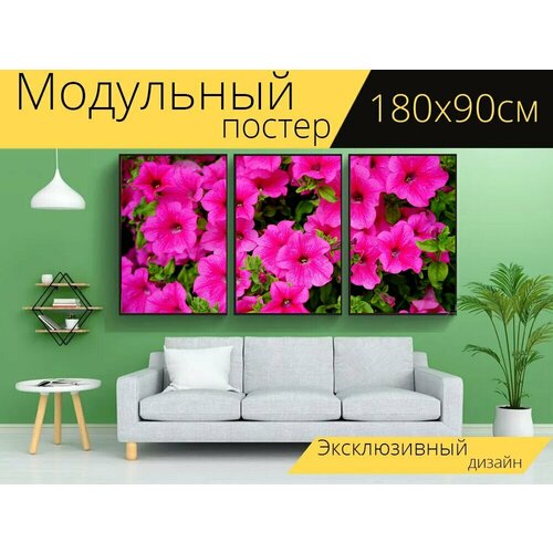 Модульный постер "Розовые цветы, розовый, цветок" 180 x 90 см. для интерьера