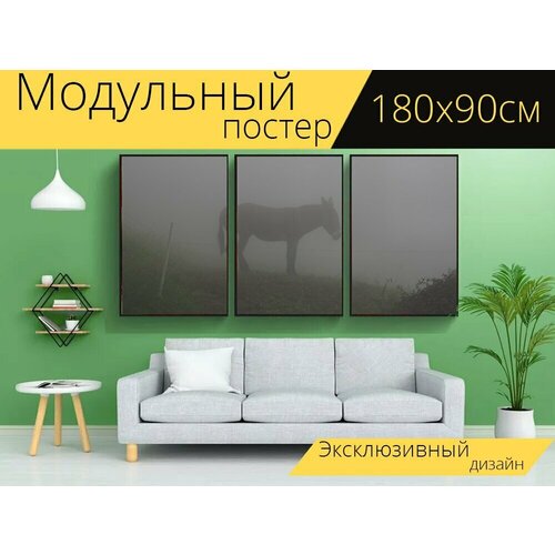 Модульный постер "Осел, туман, животное" 180 x 90 см. для интерьера