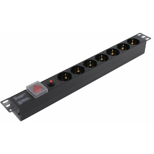 Exegate EX280837RUS Блок розеток ExeGate ServerPro PDU-19H702 Al-7S-C14-SW-O, 19",1U, алюм, 7Sch, С14, защита от перегр