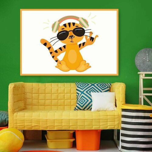 Постер для интерьера на стену Тигр Тип 1 Для Детской Горизонтальный 90х60 см в тубусе ПолиЦентр