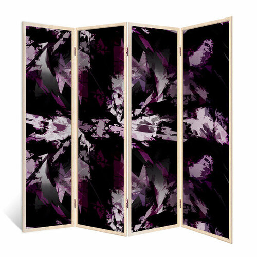 Ширма перегородка Фиолетовый мотив 4 створки кремовый дуб 176х185 см