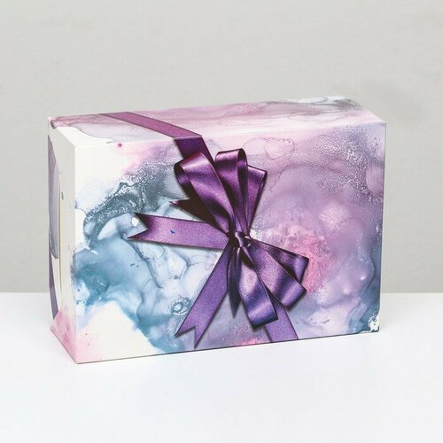 UPAK LAND Коробка складная "Подарочек" с фиолетовым бантом, 16 х 23 х 7,5 см