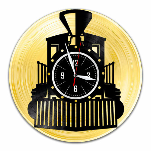 Поезд - настенные часы из виниловой пластинки (с золотой подложкой)
