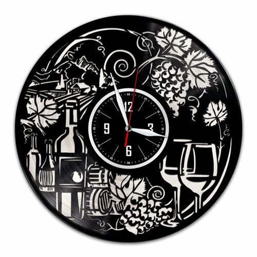 Вино - настенные часы из виниловой пластинки (с серебряной подложкой)