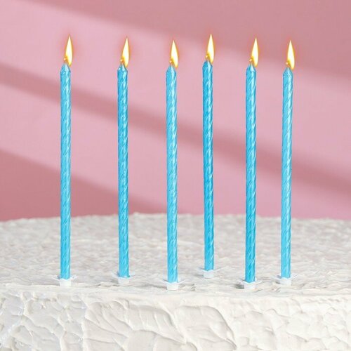 Свечи для торта "Классические" с подставкой, 13 см, 6 шт, голубые