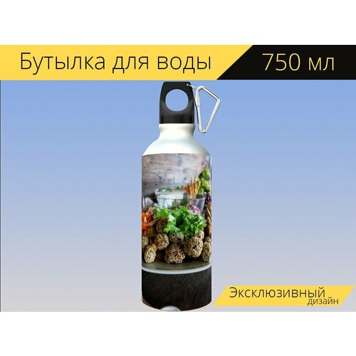 Бутылка фляга для воды "Еда, домашний, кухня" 750 мл. с карабином и принтом