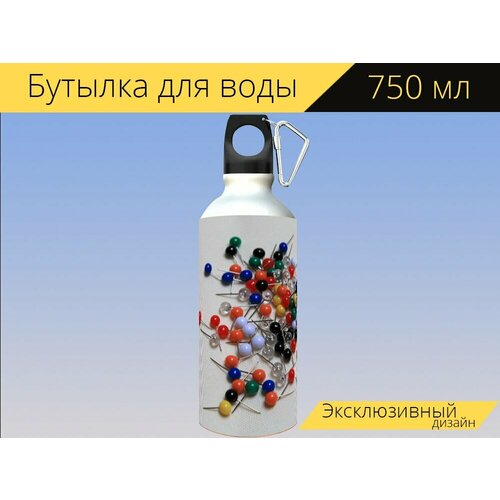 Бутылка фляга для воды "Контакты, иглы, пробковая доска" 750 мл. с карабином и принтом