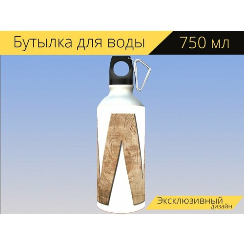 Бутылка фляга для воды "Письма, abc, древесина" 750 мл. с карабином и принтом