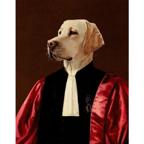 Плакат, постер на бумаге портрет собаки в мантии. Иллюстрация. Размер 21 х 30 см