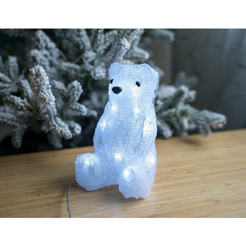 Светящаяся акриловая фигурка мишка малышок, белый, 16 холодных белых LED-огней, 16 см, таймер, батарейки, уличный, Kaemingk (Lumineo)