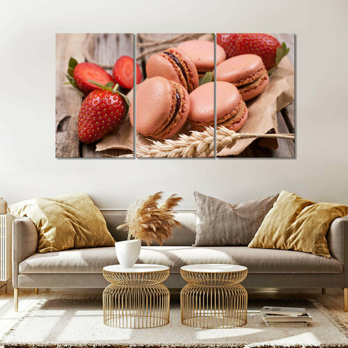 Модульная картина/Модульная картина на холсте/Модульная картина в подарок/ клубничные макаруны-raspberry macaroons 90х50