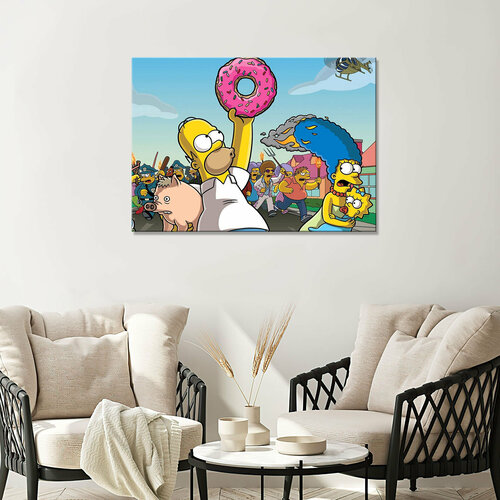 Интерьерная картина на холсте - Симпсоны Simpsons Гомер и пончик-Арт 60х80