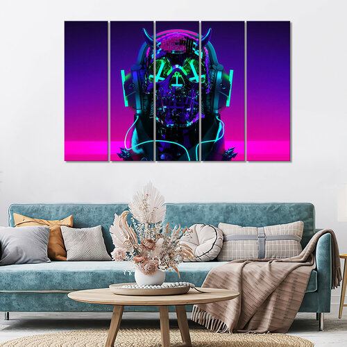 Модульная картина/Модульная картина на холсте/Модульная картина в подарок/Neon demon cyberpunk - Неон демон киберпанк 150х100