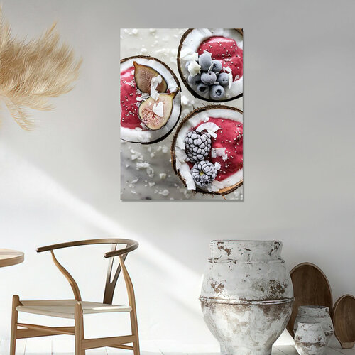 Картина/Картина на холсте для интерьера/Картина на стену/Картина для кухни/ - Кокос с ягодами 40х60
