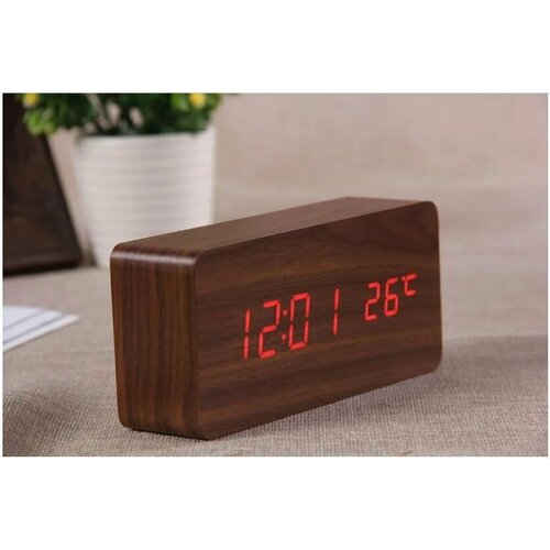 Электронные настольные часы деревянные Led Wooden Clock VST-862 (коричневый)