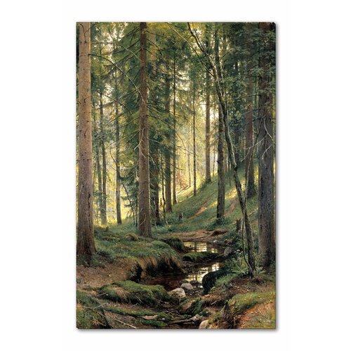 Картина для интерьера на натуральном холсте, "Ручей в лесу (на косогоре)", 90х138, без подрамника